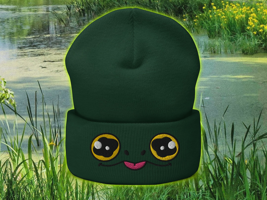 Frog Eyes Beanie | Frog Hat | Frog Embroidery Cuffed Beanie ...