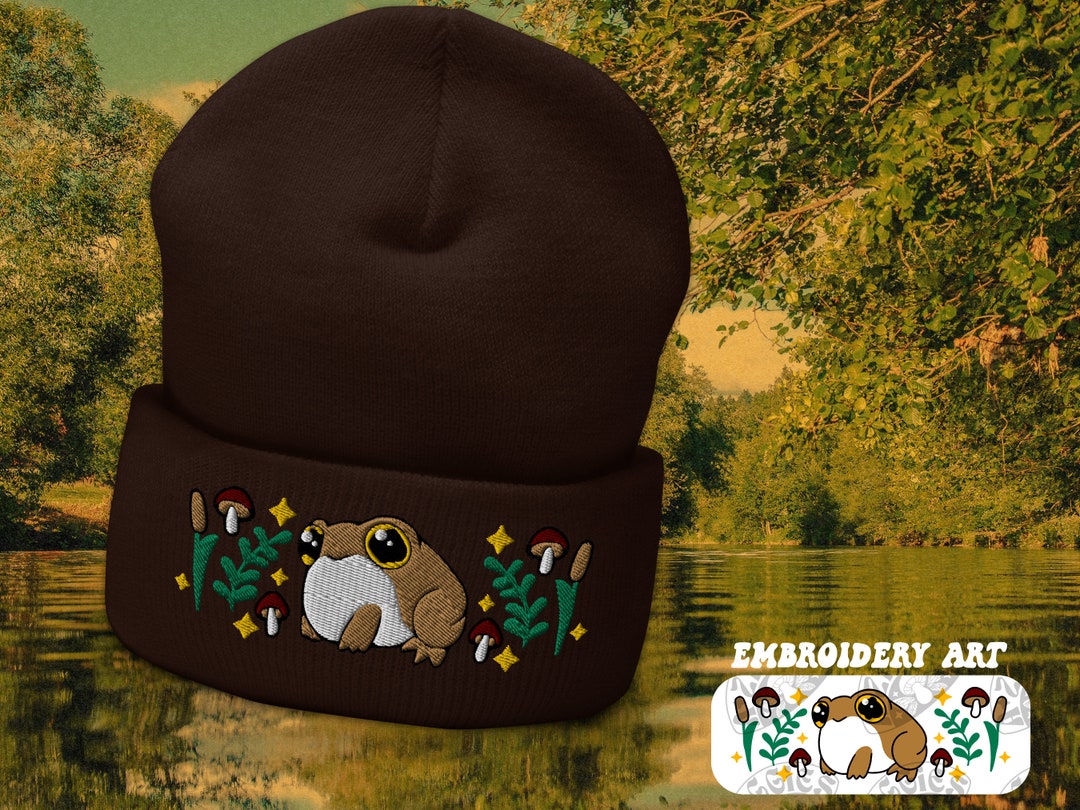 Cottagecore Cute Toad Beanie | Embroidered Gold Toad | Cottage ...