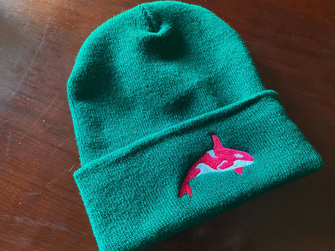 Embroidered Pink Orca Whale Beanie | Killer Whale Embroidery Beanie ...