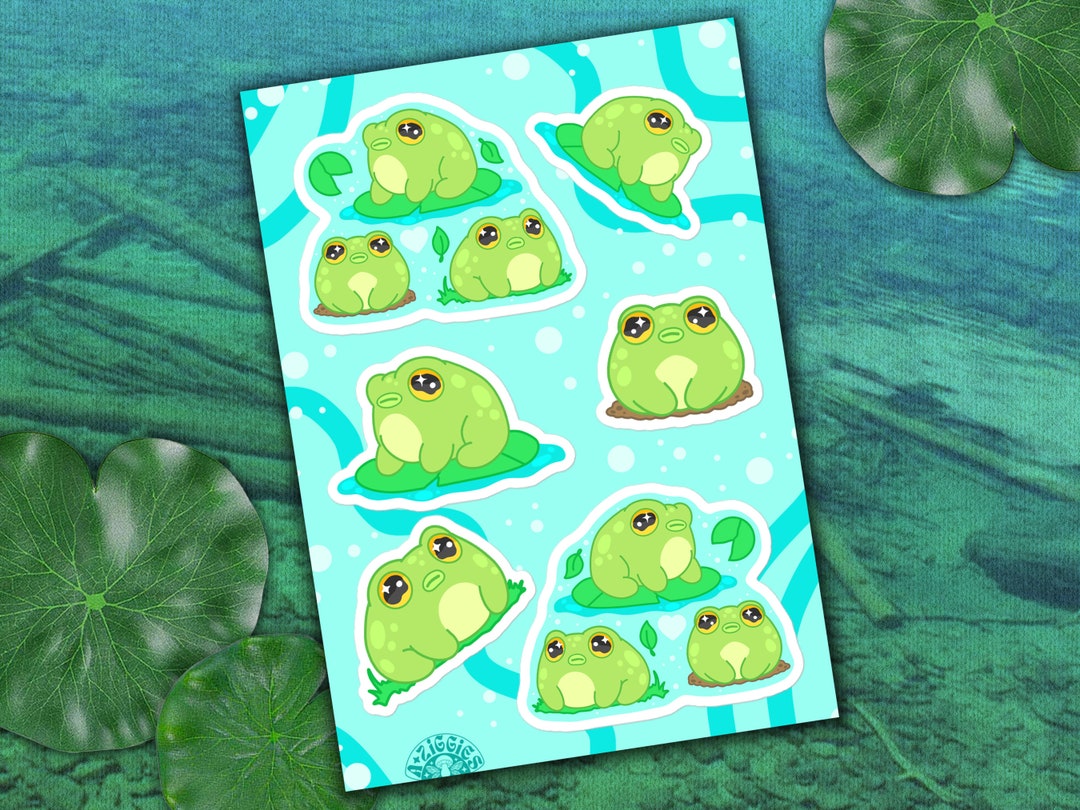 Round Green Frogs Sticker Sheet | Kawaii Frog Sticker Sheet | Cute Frog ...