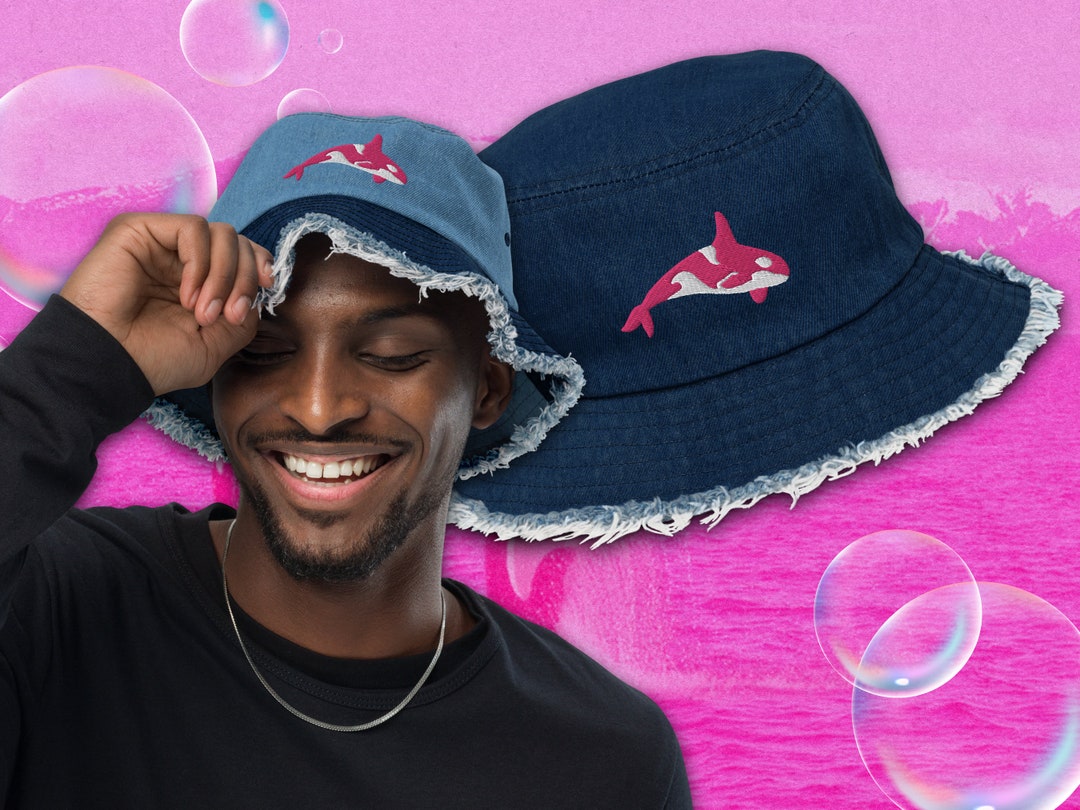 Embroidered Pink Orca Whale Denim Bucket Hat | Killer Whales | Save the ...