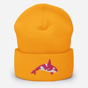 Embroidered Pink Orca Whale Beanie | Killer Whale Embroidery Beanie ...