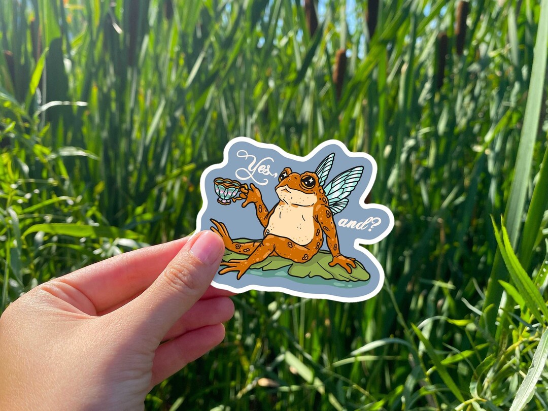 Yes, And? Fairycore Frog Sticker, Cottagecore Fairy Frog Sipping Tea ...