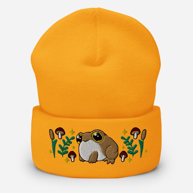 Cottagecore Cute Toad Beanie | Embroidered Gold Toad | Cottage ...