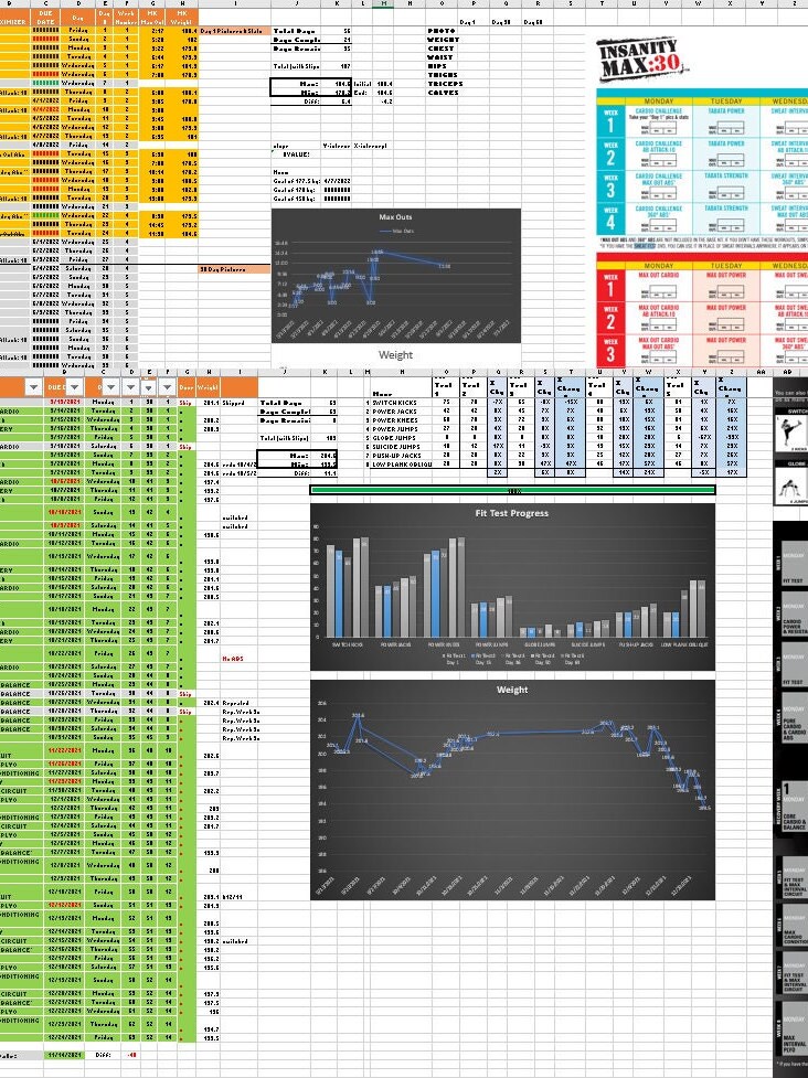 Insanity & MAX:30 Fitness Tracker Excel Spreadsheet - Etsy