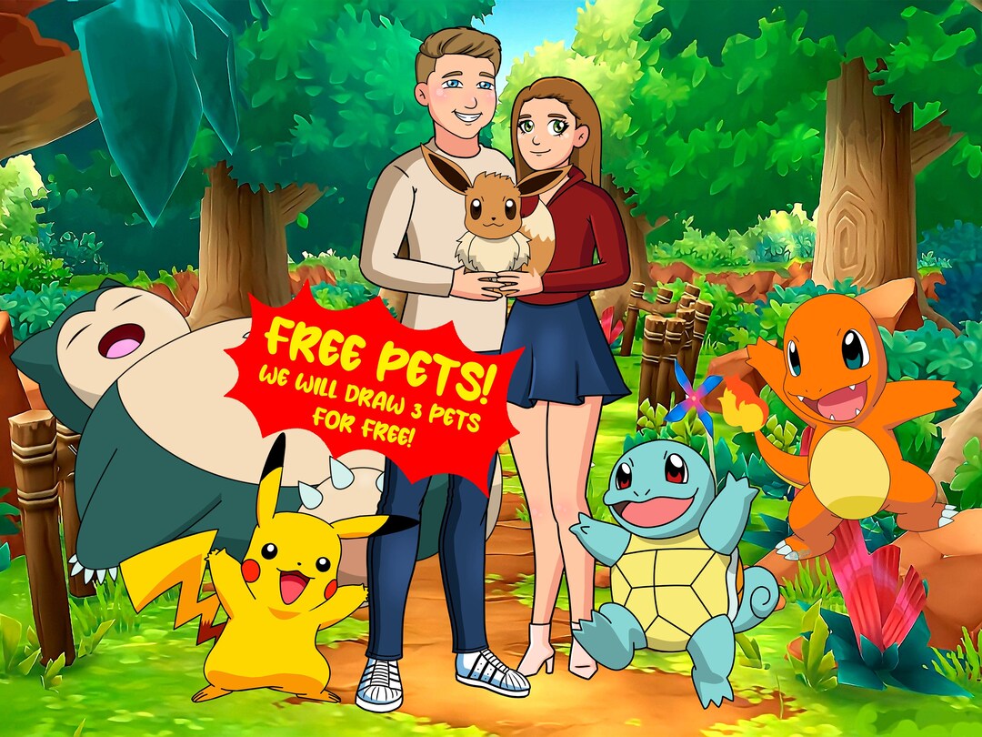 Custom Pokemon Portrait, Pokemon Custom Couple Portrait,pokemon Custom ...