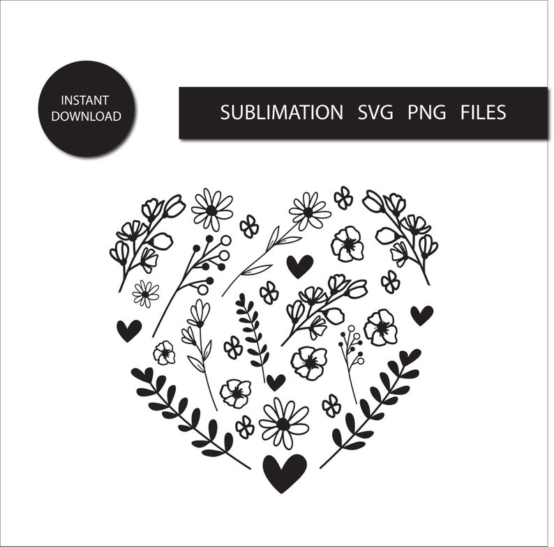 Floral Flower Heart Heart Design SVG PNG Digital Download - Etsy