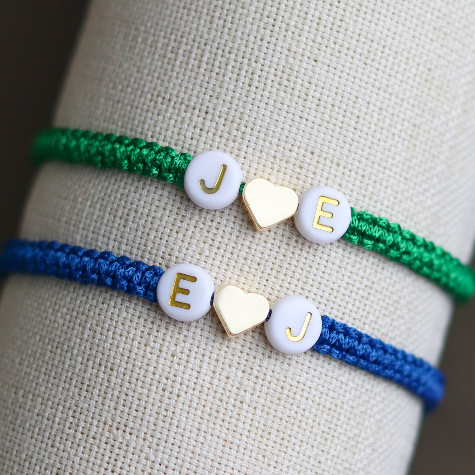 Set of 2 Custom Couple Initial Bracelets With Gold Heart Personalized ...