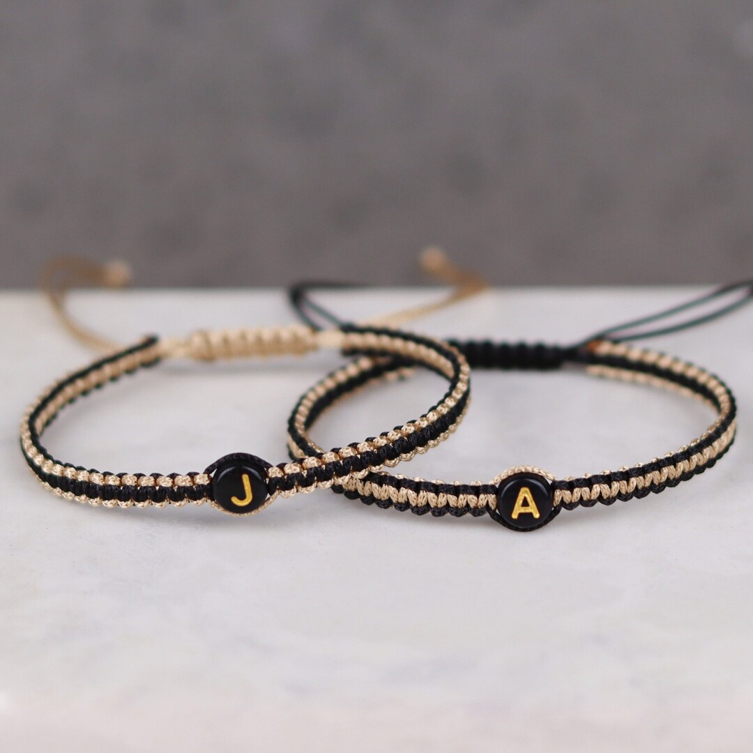 Set of 2 Double Colored Matching Initial Bracelets for Couples and ...