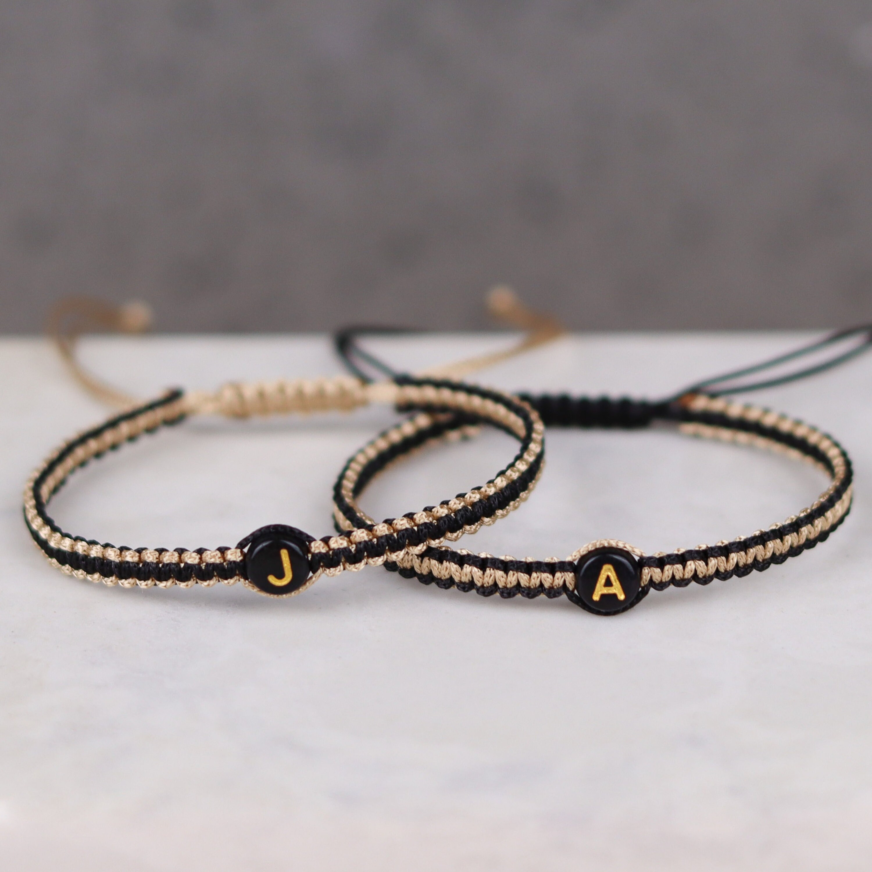 Set of 2 Double Colored Matching Initial Bracelets for Couples and ...