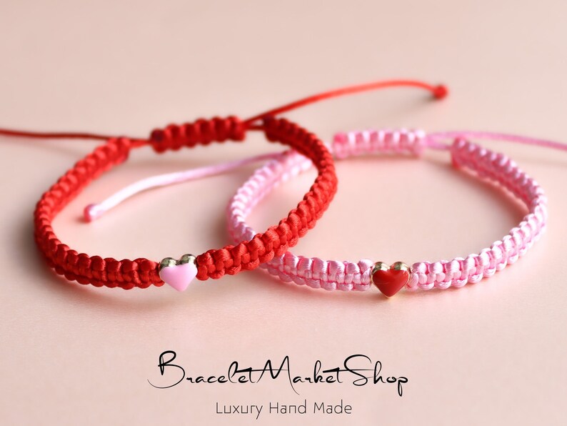 Set of 2 Personalized Matching Bracelets With Colorful Heart - Etsy