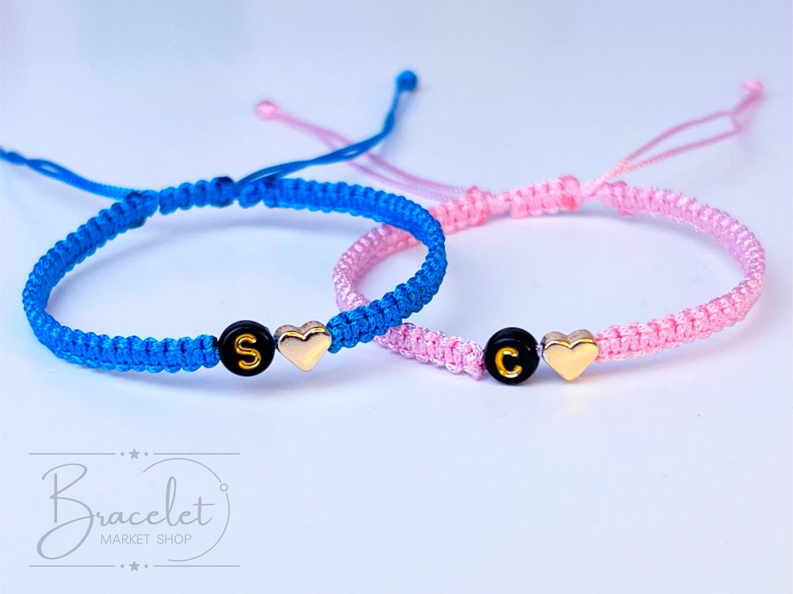 Set of 2 Personalized Couple Bracelets With Gold Heart - Etsy
