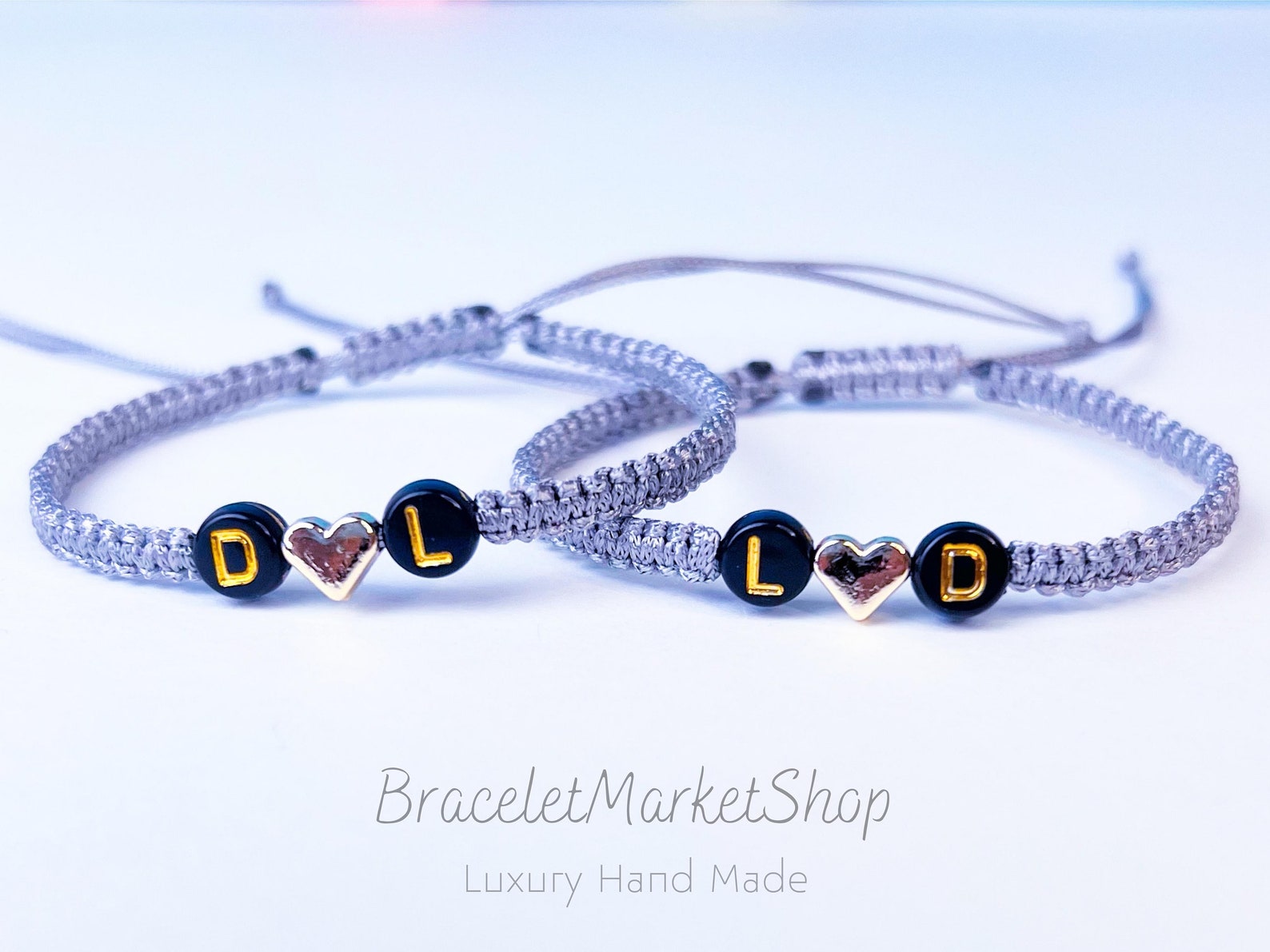 Set of 2 Custom Couple Initial Bracelets With Gold Heart - Etsy
