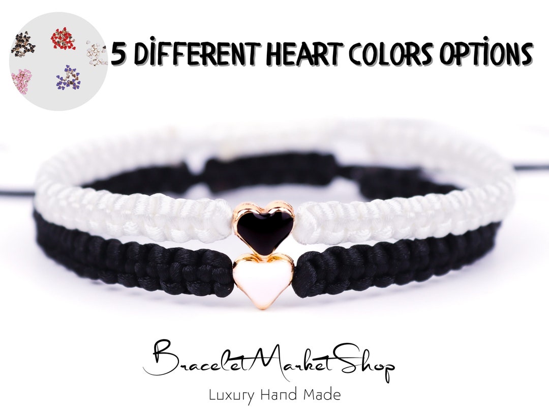 Set of 2 Personalized Matching Heart Beaded Bracelets for Couples Nad ...