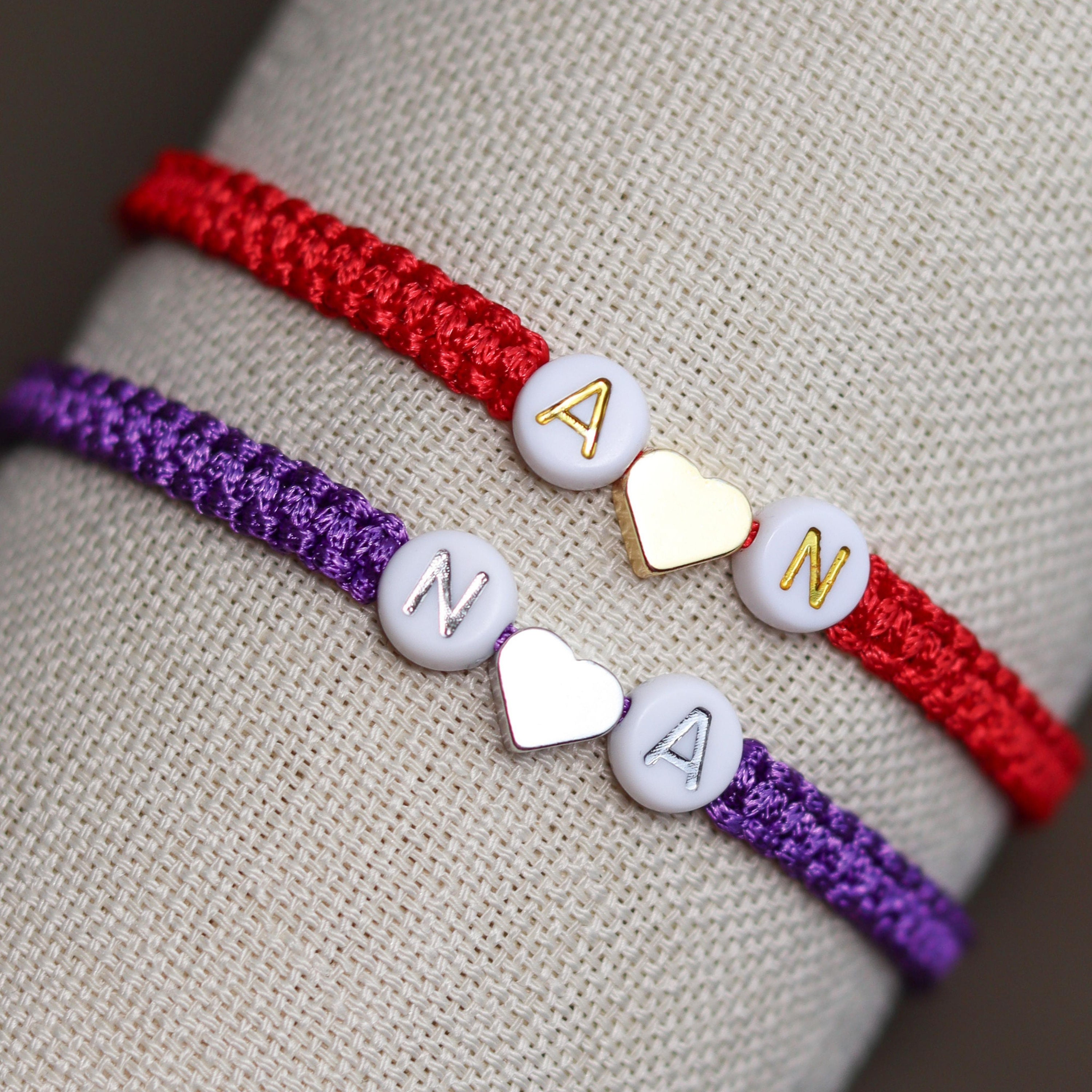 Set of 2 Personalized Couple Initial Bracelets With Gold / Silver Heart ...