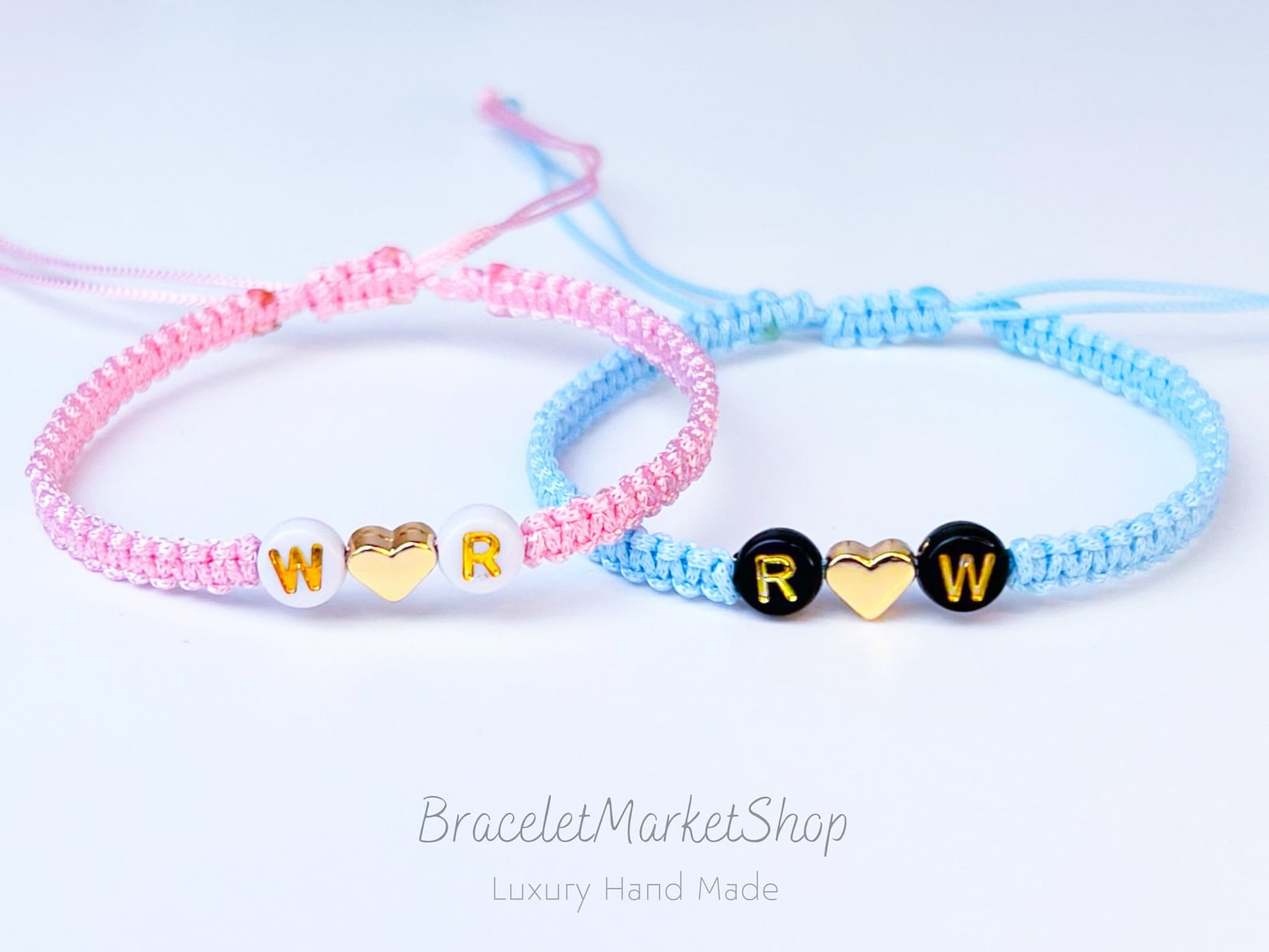 Set of 2 Custom Couple Initial Bracelets With Gold Heart - Etsy