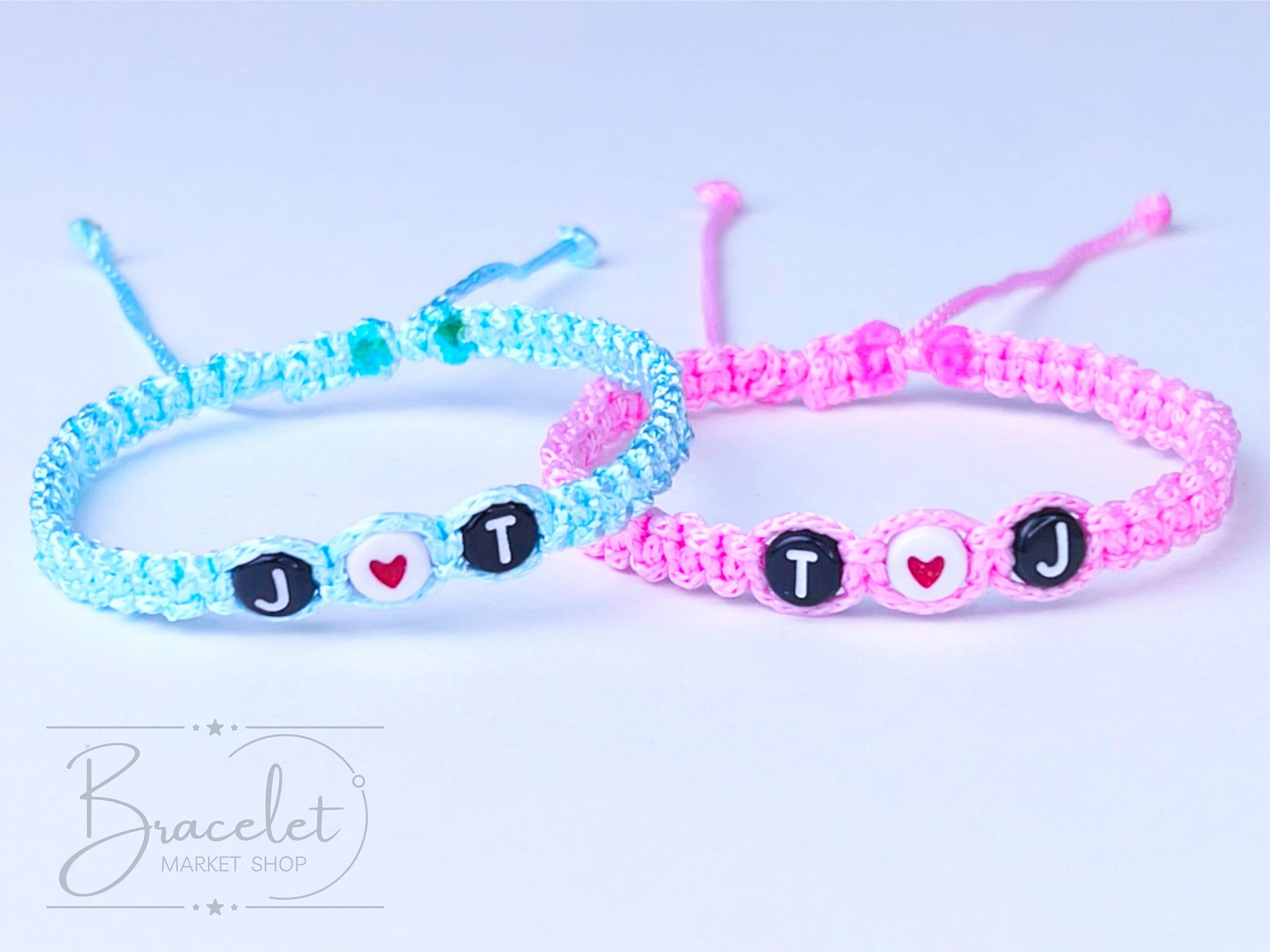 Set of 2 Custom Initial Couple Bracelets With Heart Beaded - Etsy