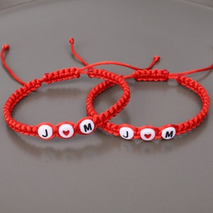 Set of 2 Custom Initial Couple Bracelets With Heart Beaded ...
