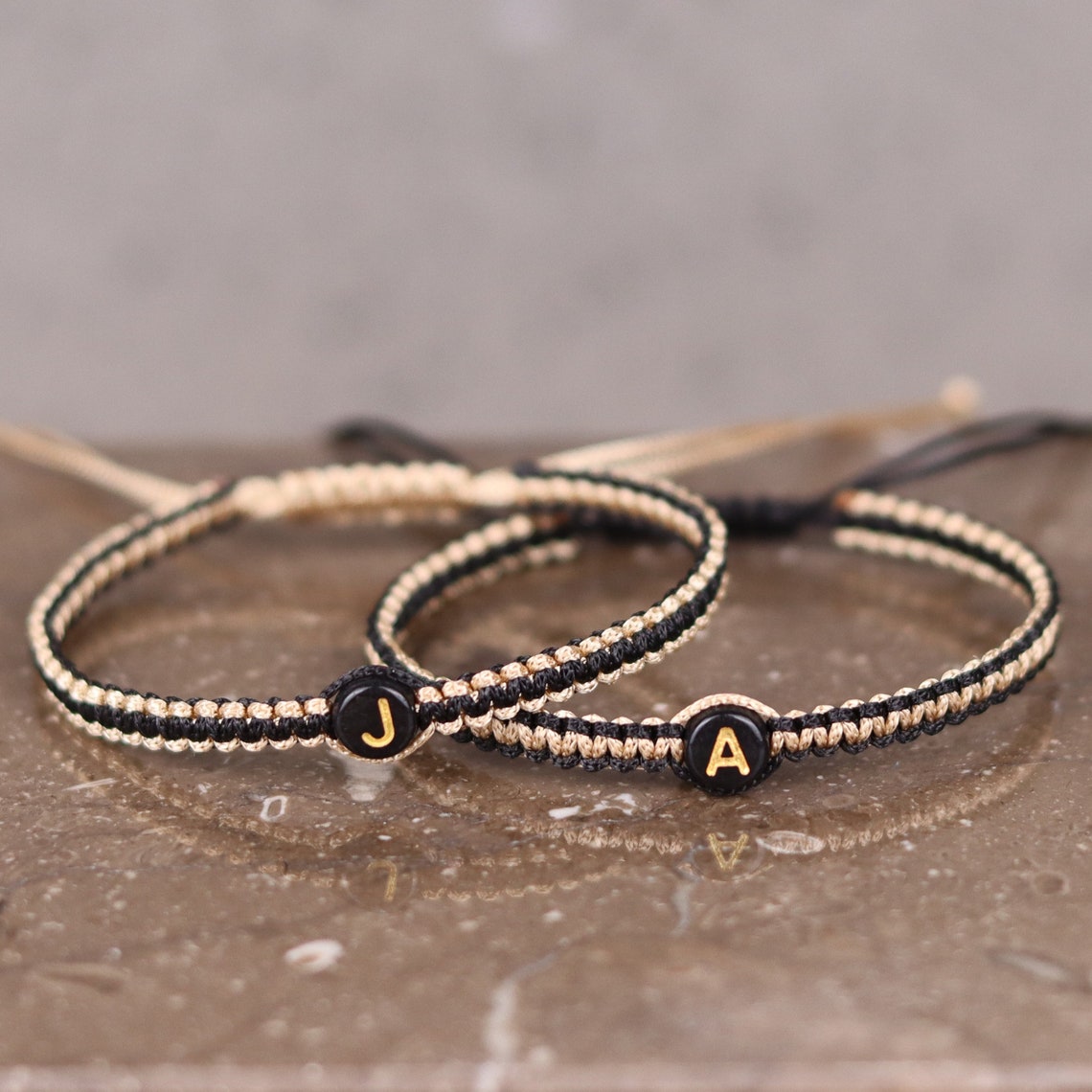 Set of 2 Double Colored Matching Initial Bracelets for Couples and ...