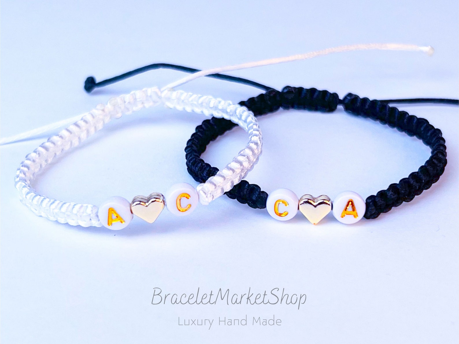 Set of 2 Personalized Matching Bracelets With Gold Heart - Etsy