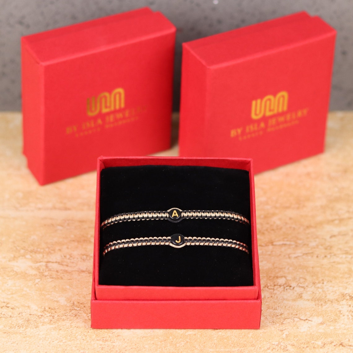 Set of 2 Double Colored Matching Initial Bracelets for Couples and ...