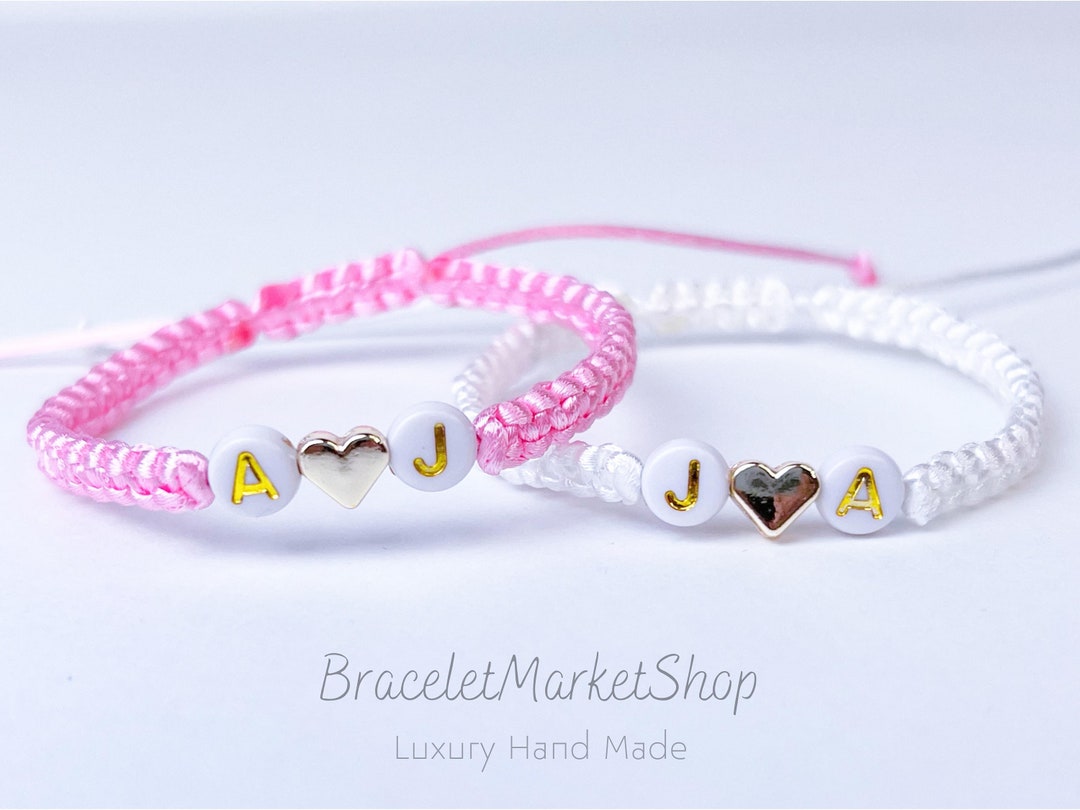 Set of 2 Personalized Matching Bracelets With Gold Heart | Custom ...