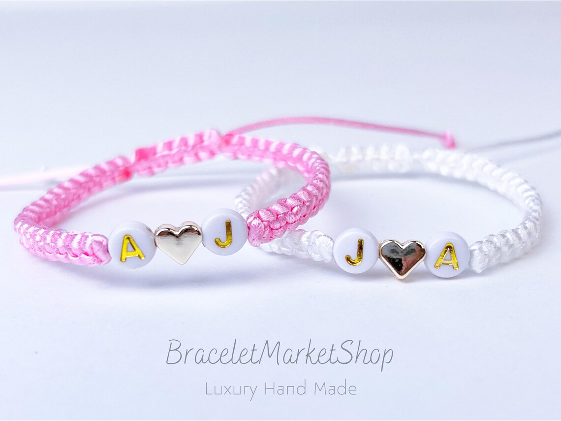 Set of 2 Personalized Matching Bracelets With Gold Heart - Etsy
