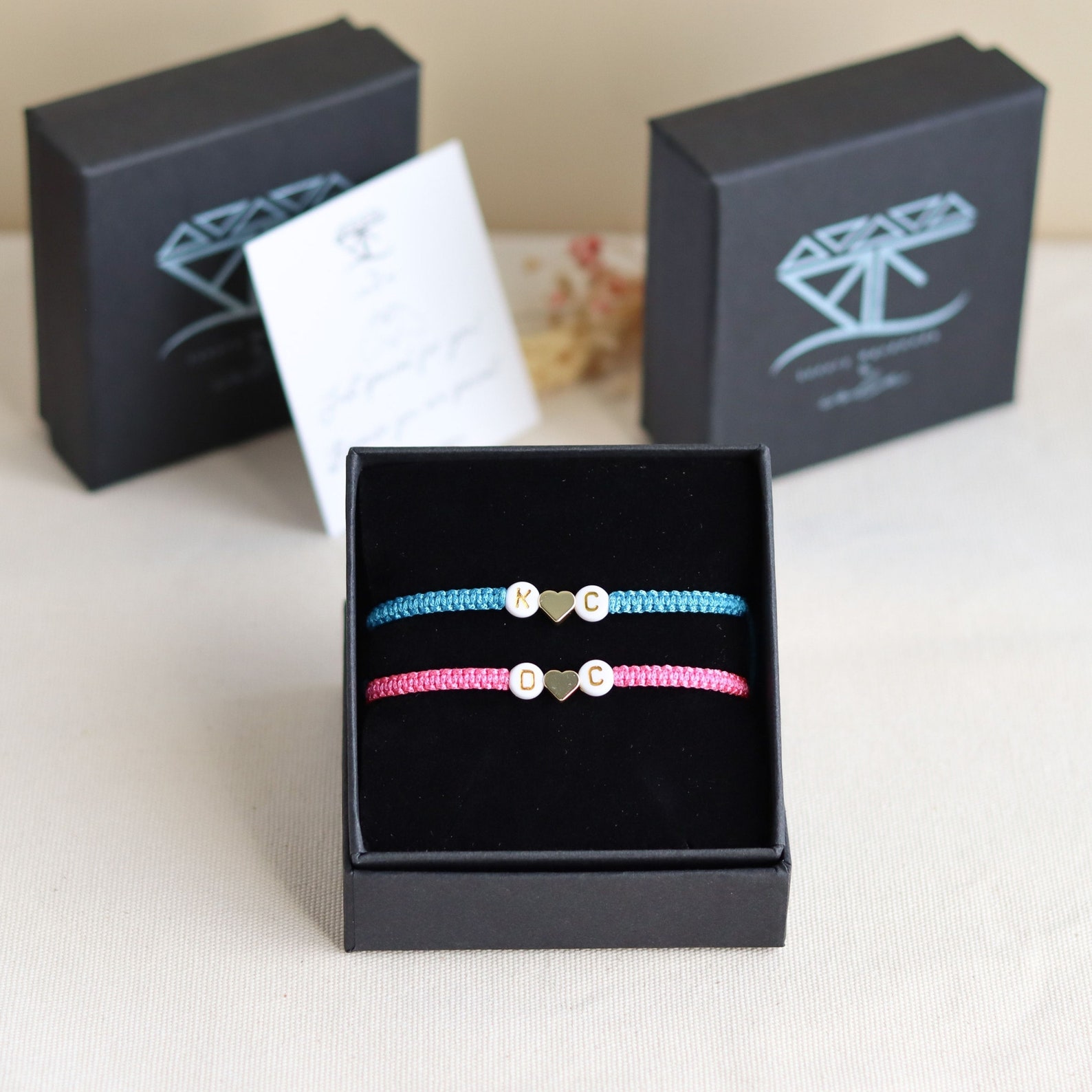 Set of 2 Custom Couple Initial Bracelets With Gold Heart Personalized ...