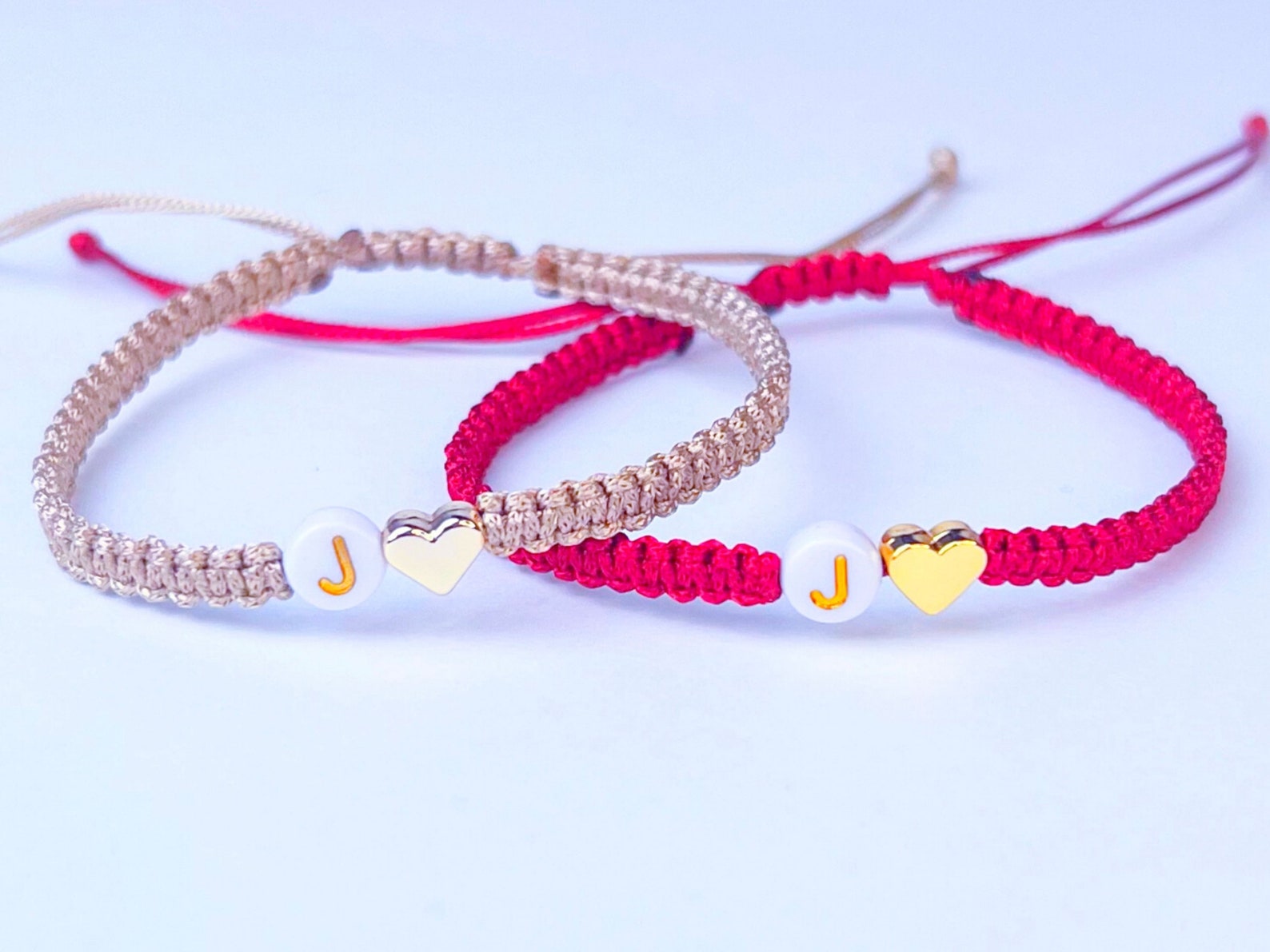 Set of 2 Personalized Couple Bracelets With Gold Heart - Etsy