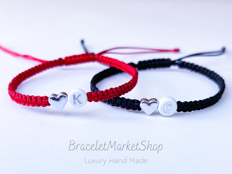Set of 2 Custom Couple Bracelets With Silver Heart - Etsy