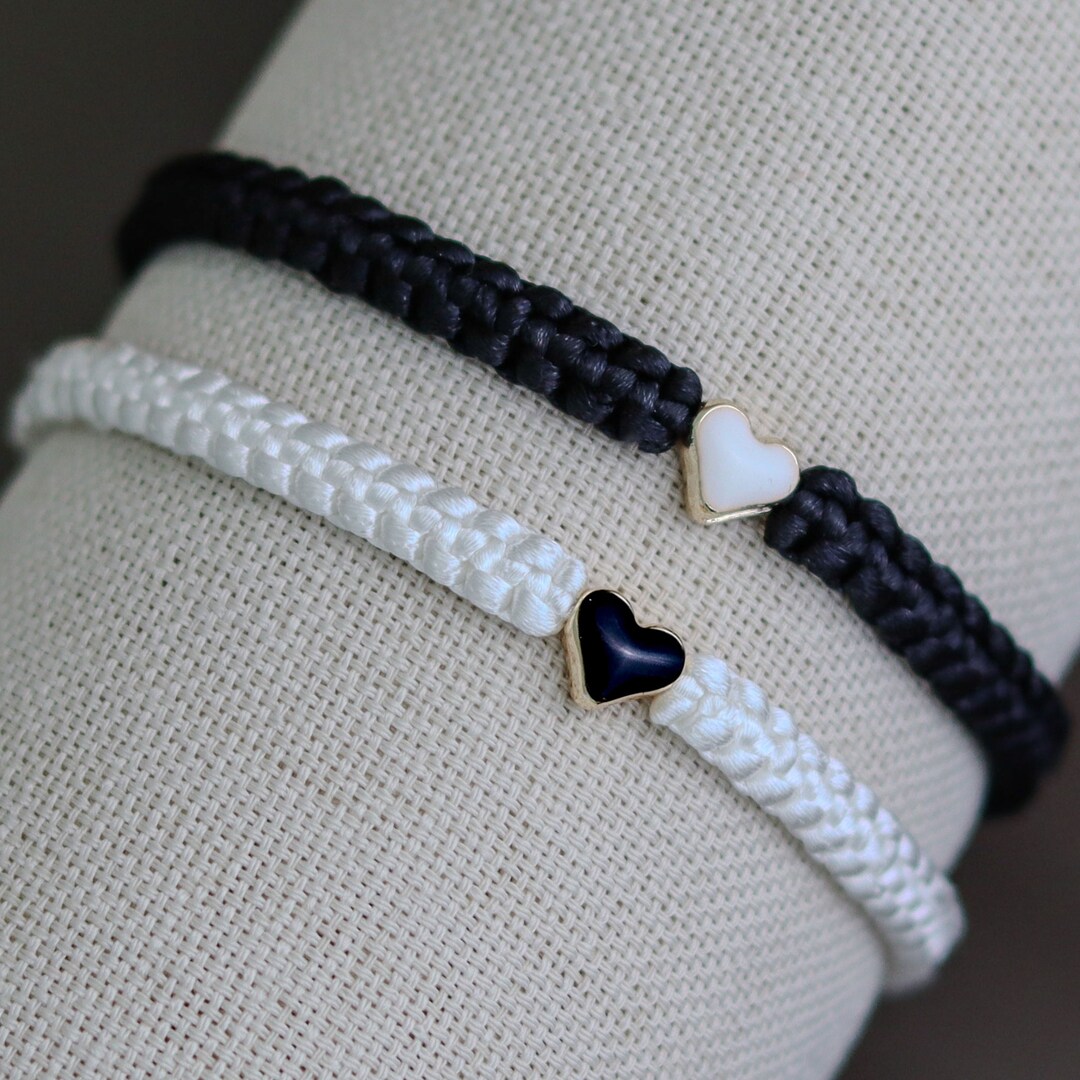 Set of 2 Personalized Heart Beaded Matching Bracelets for Couples ...