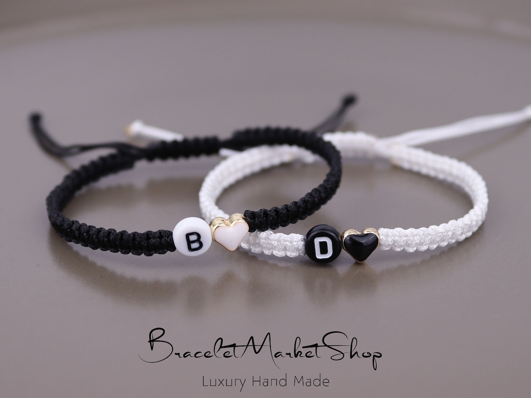 Set of 2 Custom Matching Initial Bracelets With Colorful Heart Beads ...