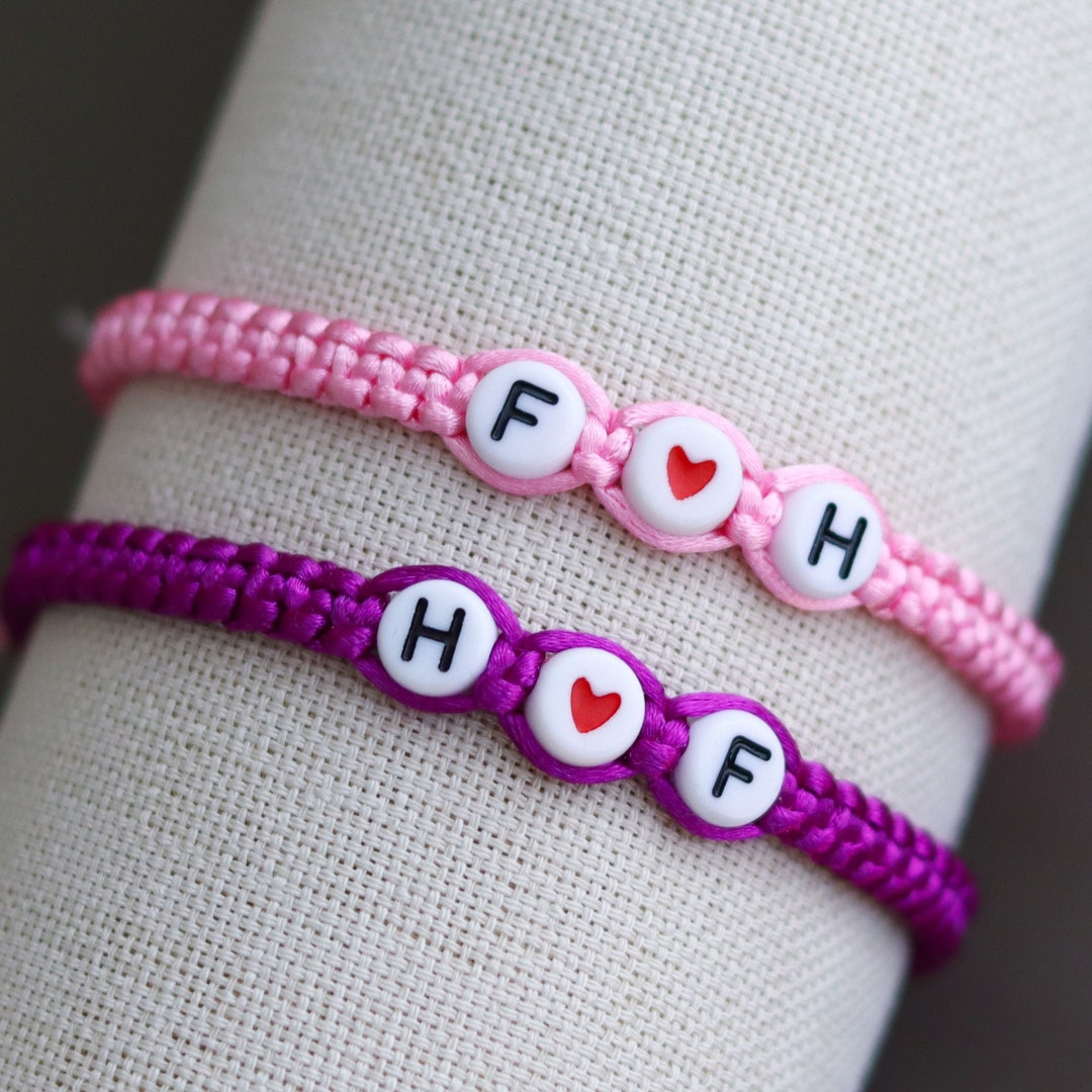Set of 2 Custom Initial Couple Bracelets With Heart Beaded ...