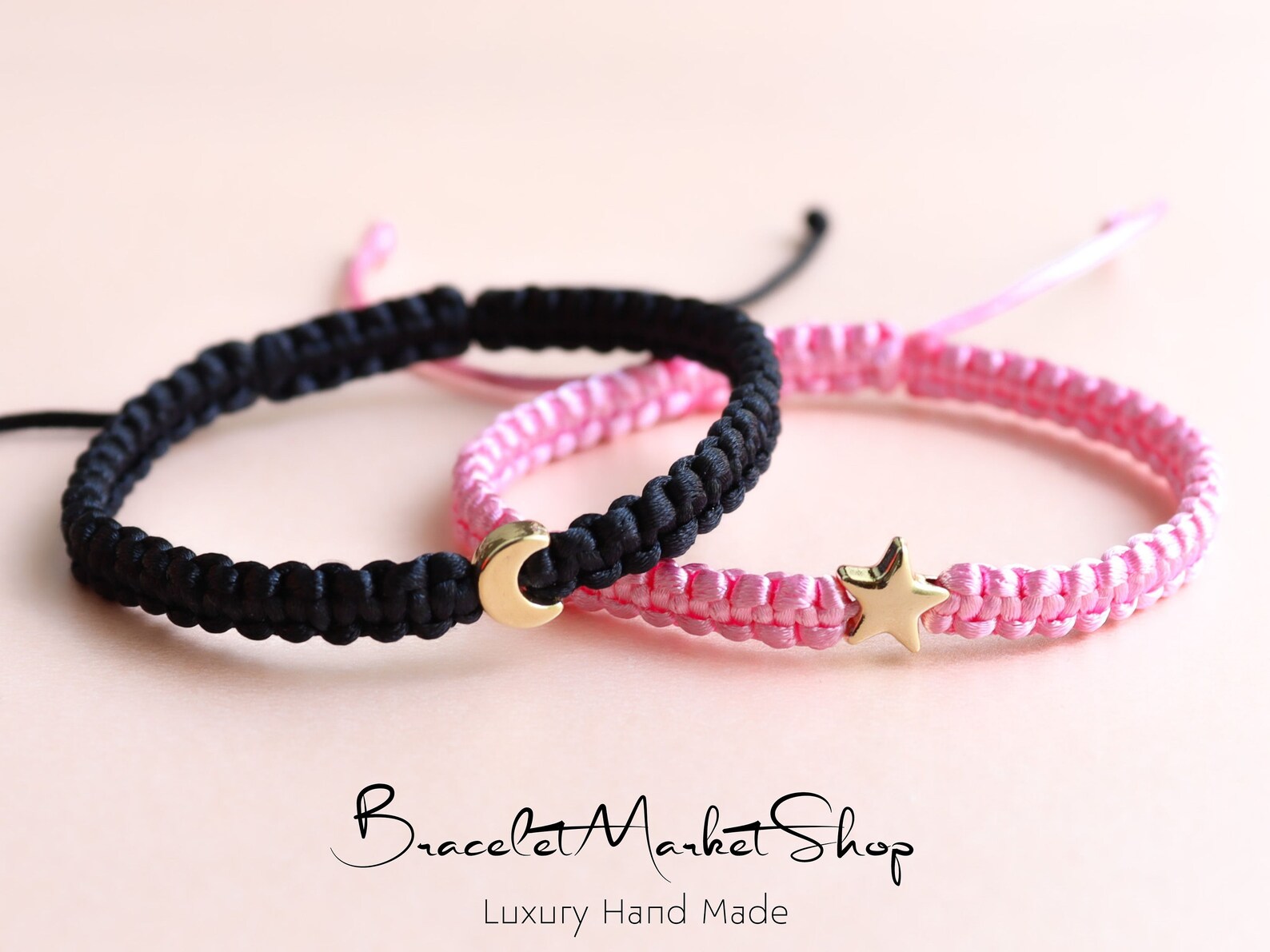 Set of 2 Personalized Star and Moon Matching Bracelets for - Etsy