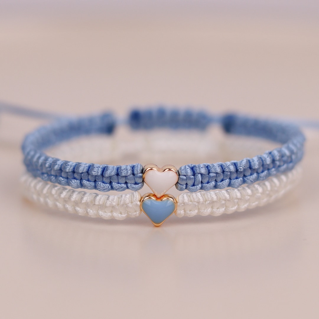 Set of 2 Personalized Matching Bracelets With Colorful Heart Bead ...
