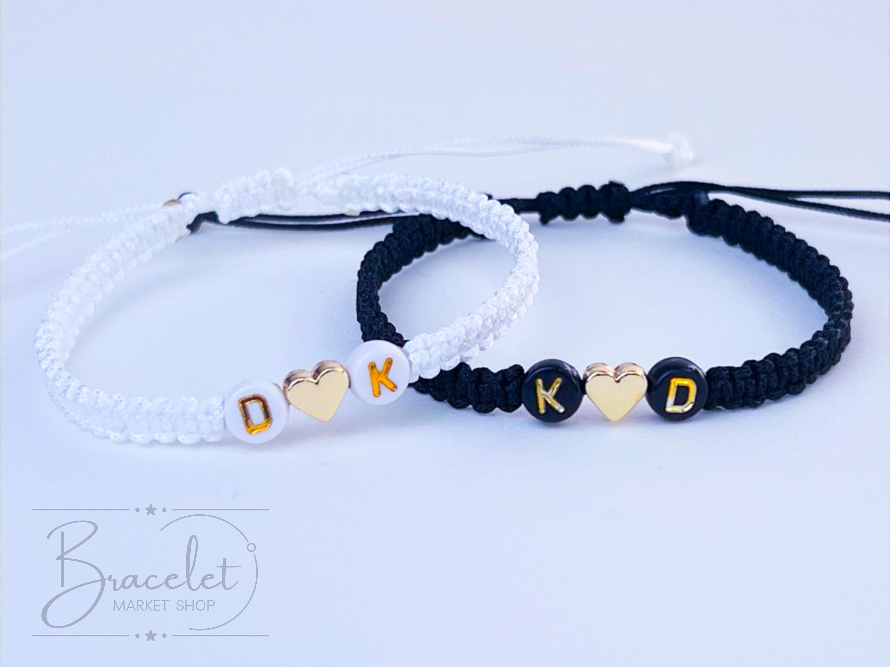 Set of 2 Custom Couple Initial Bracelets with Gold Heart Personalized Matching Partners Gift for Couple Her His Boyfriend Girlfriend