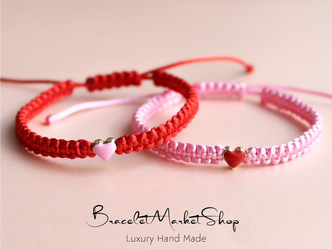 Set of 2 Personalized Matching Bracelets With Colorful Heart - Etsy