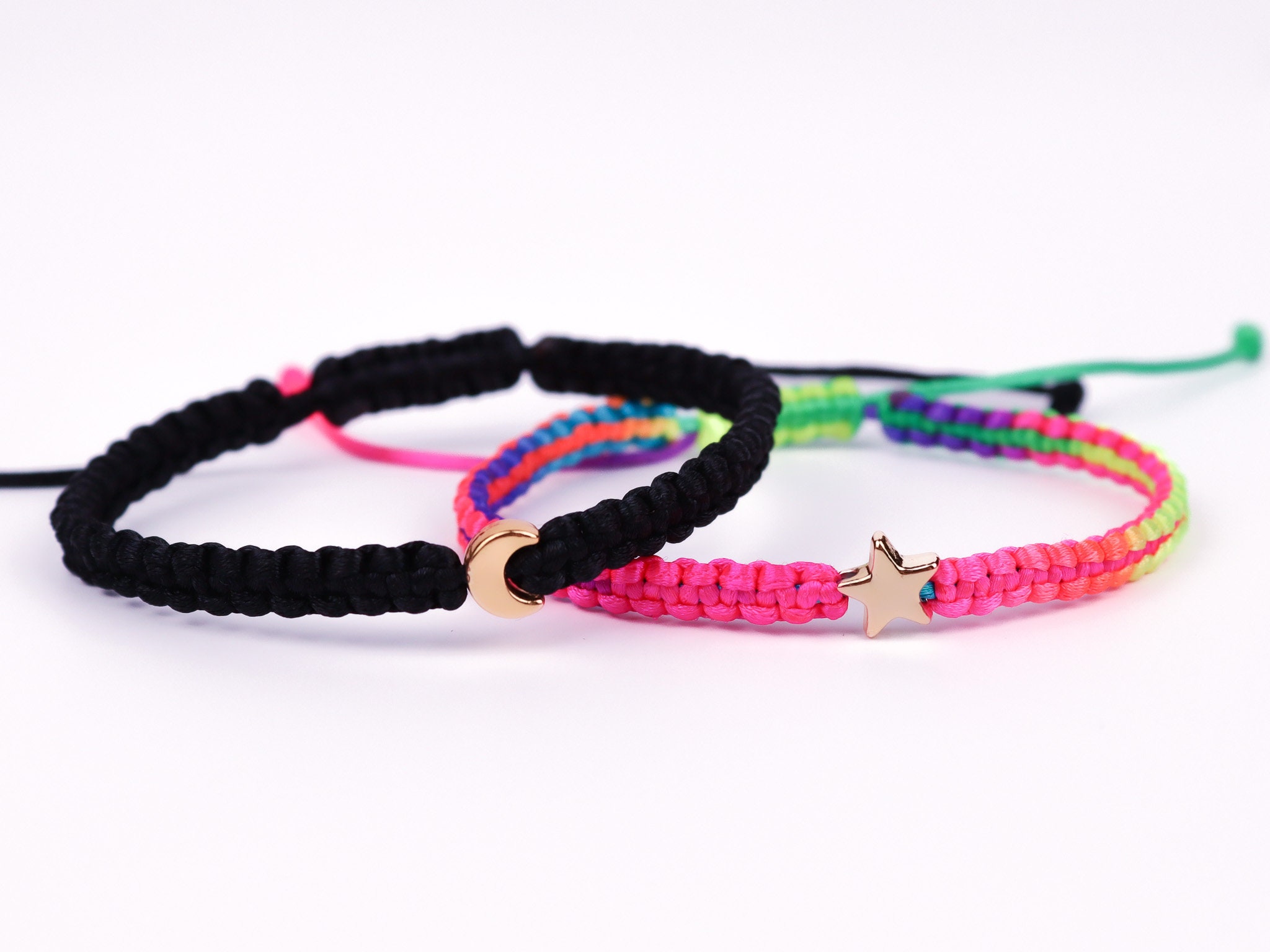 Set of 2 Personalized Star and Moon Matching Bracelets for - Etsy