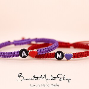 Set of 2 Custom Matching Initial Bracelets With Colorful Heart - Etsy