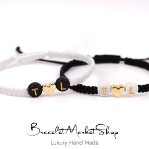 Set of 2 Custom Couple Initial Bracelets With Gold Heart - Etsy