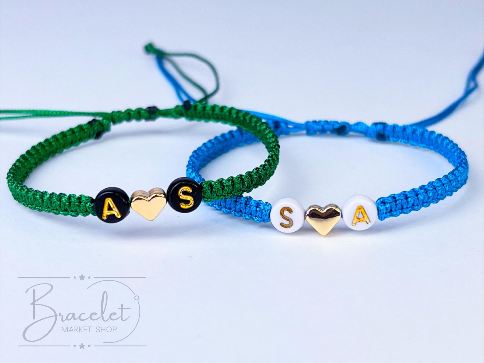 Set of 2 Custom Couple Initial Bracelets With Gold Heart - Etsy