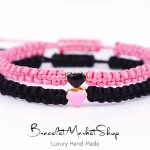 Set of 2 Personalized Heart Beaded Matching Bracelets for Couples ...