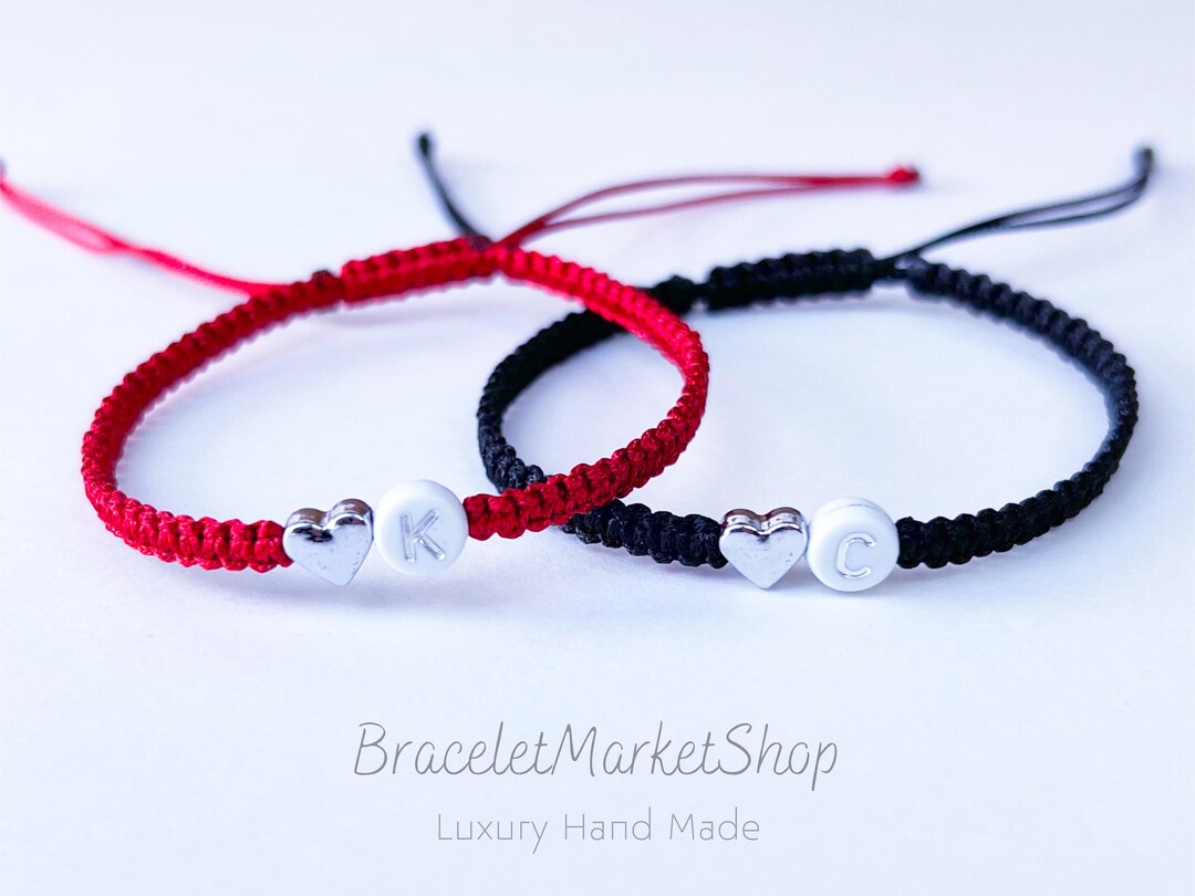 Set of 2 Custom Couple Bracelets With Silver Heart - Etsy