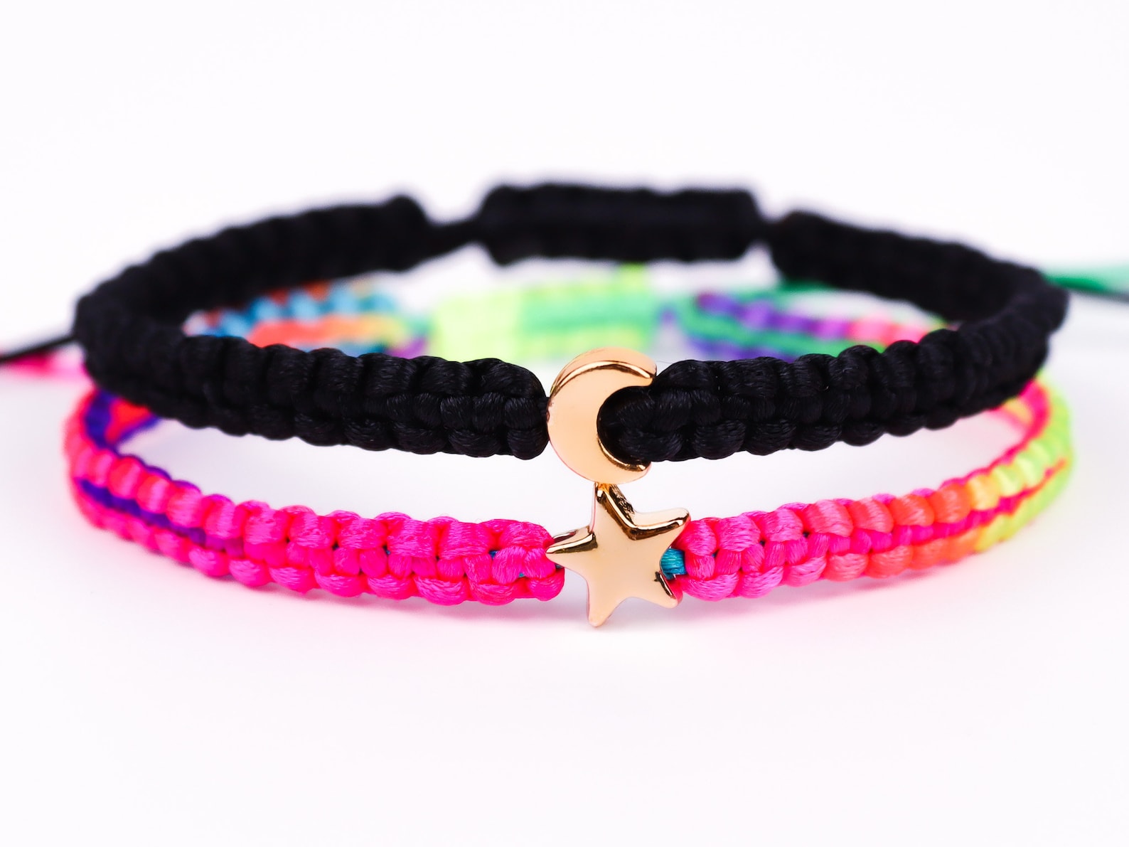 Set of 2 Personalized Star and Moon Matching Bracelets for - Etsy