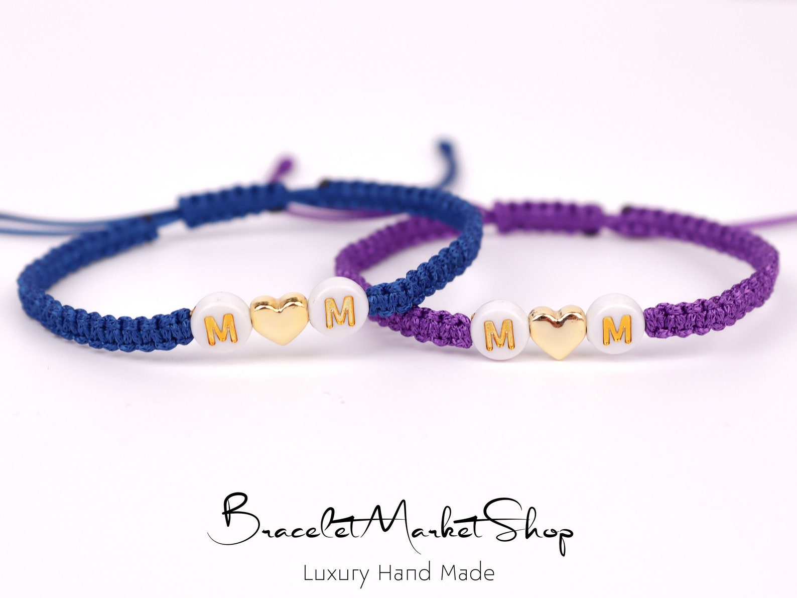 Set of 2 Custom Couple Initial Bracelets With Gold Heart Personalized ...