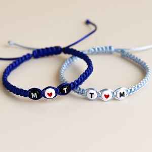 Set of 2 Custom Initial Couple Bracelets With Heart Beaded ...