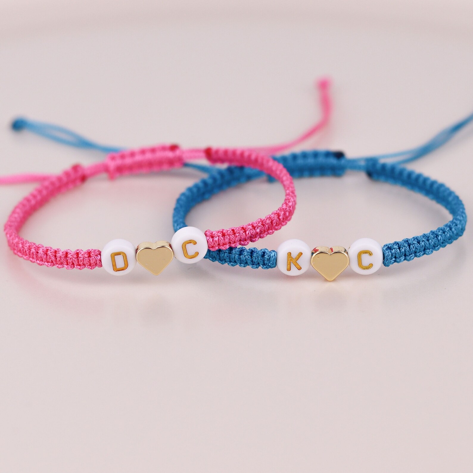 Set of 2 Custom Couple Initial Bracelets With Gold Heart Personalized ...