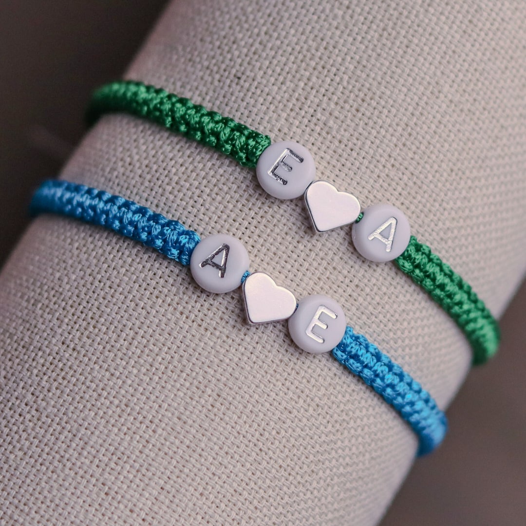 Set of 2 Custom Couple Bracelets With Silver Heart | Initial Partners ...