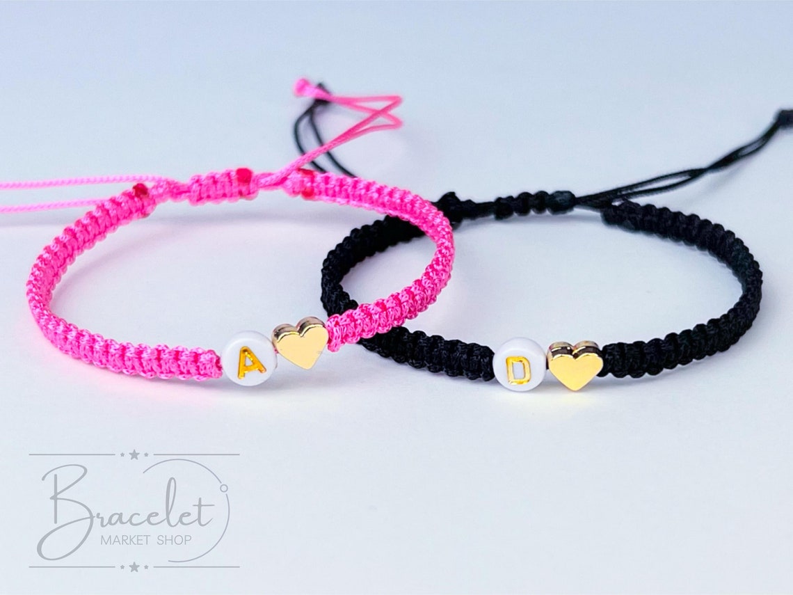 Set of 2 Personalized Couple Bracelets With Gold Heart - Etsy