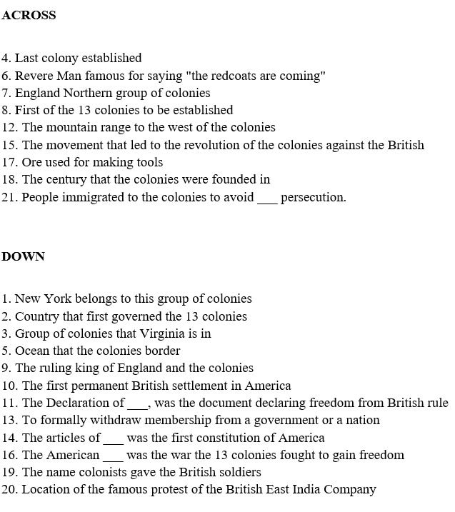 13 Original Colonies Study Guide and Map of the 13 Colonies (english ...